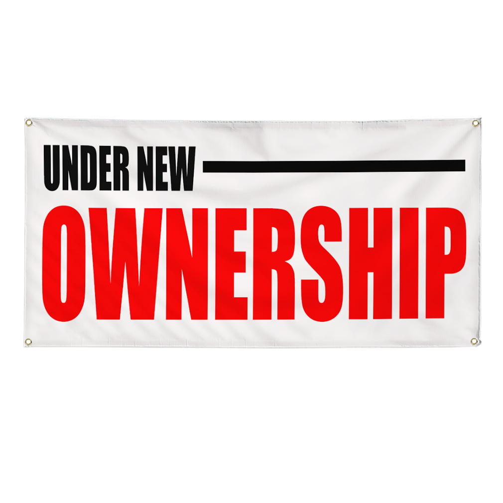 UNDER NEW OWNERSHIP RED Business Sign Banner 4 feet x 8 feet /w 8 ...