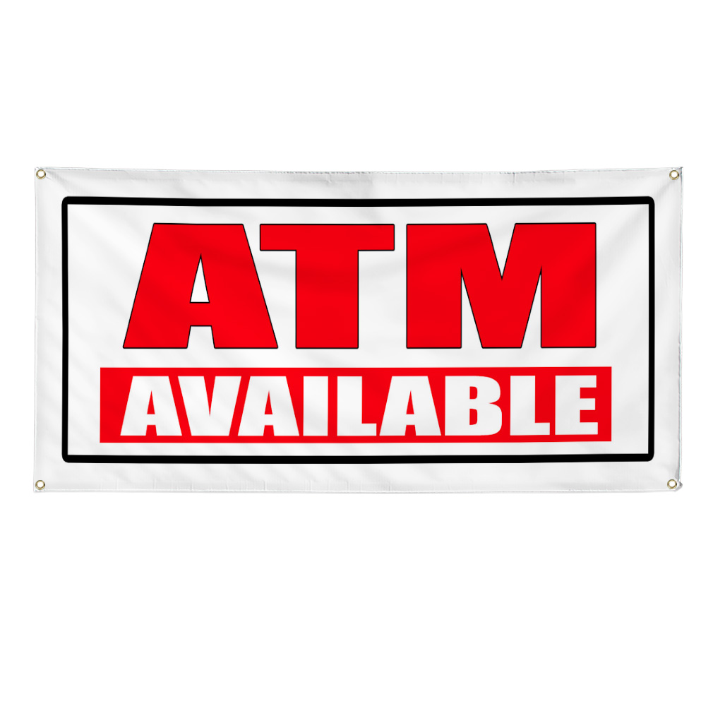ATM AVAILABLE Business 3 ft x 6 ft Banner Sign w/6 Grommets | eBay