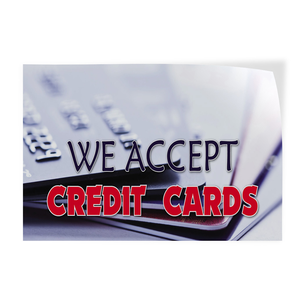 Decal Stickers We Accept Credit Cards Red Black Vinyl Store Sign Label ...
