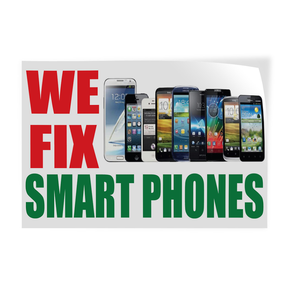 Decal Stickers We Fix Smart Phones Black Red Vinyl Store Sign Label ...
