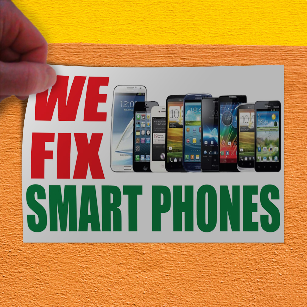 Decal Stickers We Fix Smart Phones Black Red Vinyl Store Sign Label ...